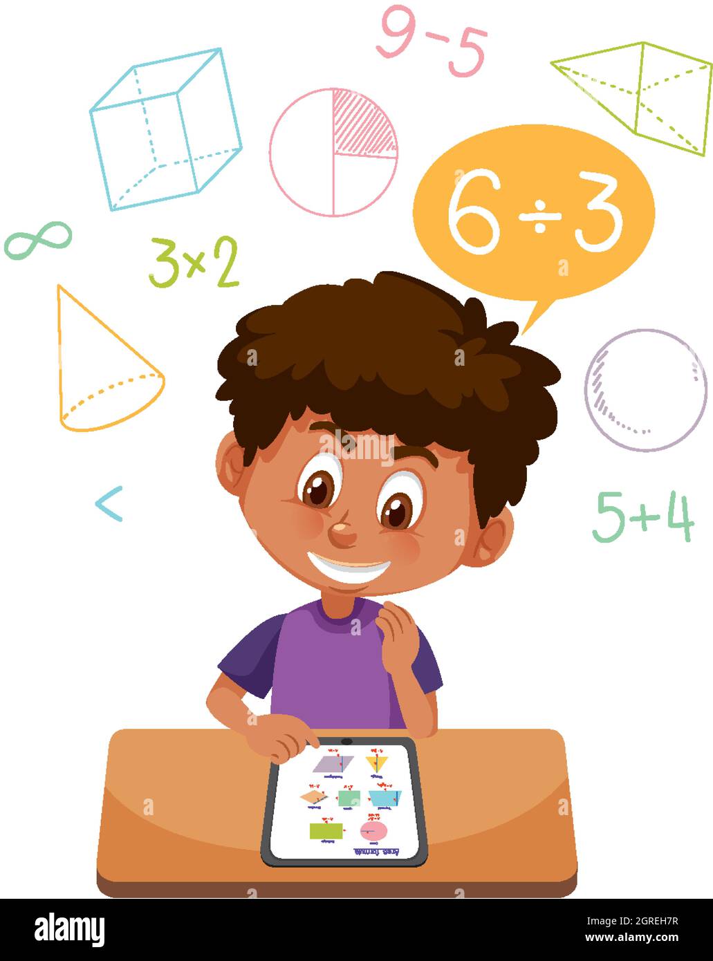 Boy learning math using tablet illustration Stock Vector Image & Art ...