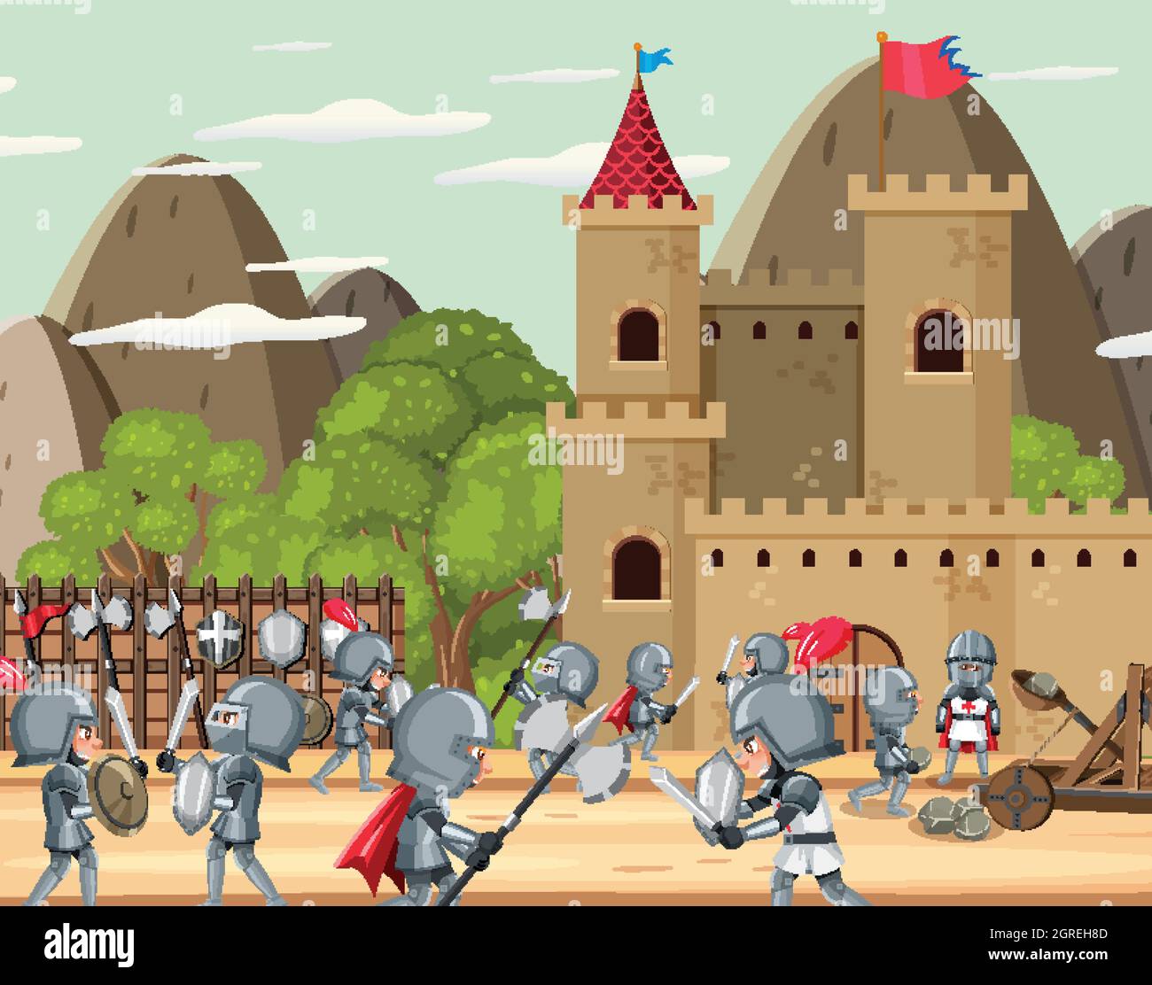 Medieval war cartoon scene illustration Stock Vector Image & Art - Alamy