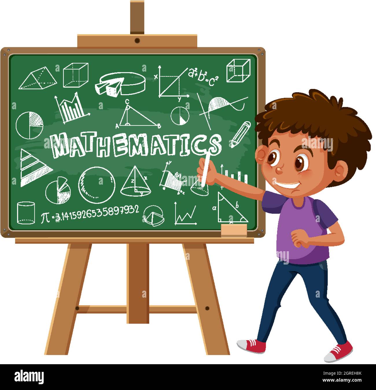 Boy writing math formula on blackboard illustration Stock Vector Image ...
