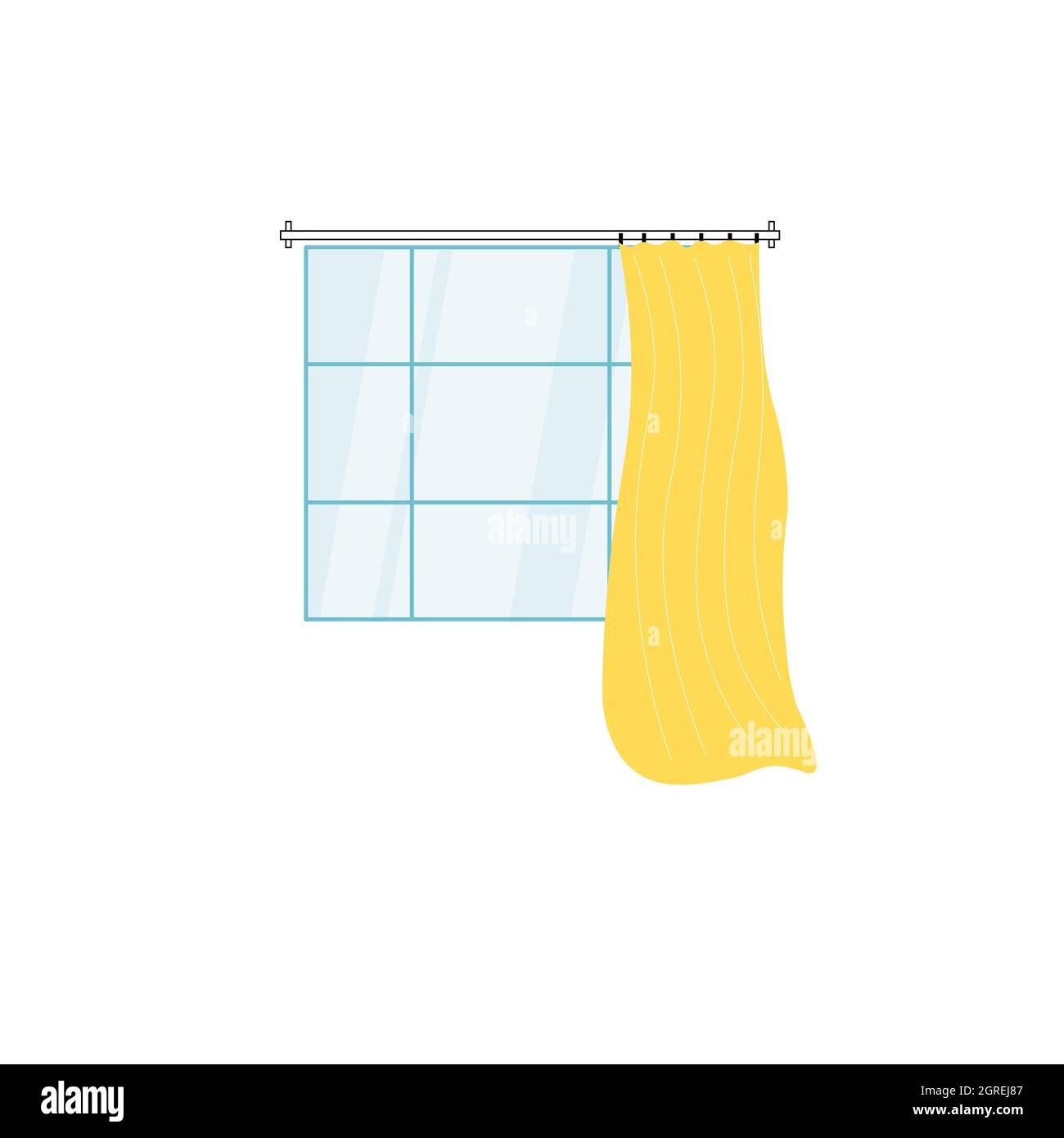 Flat cartoon window with curtains,room interior elements for comfort ...