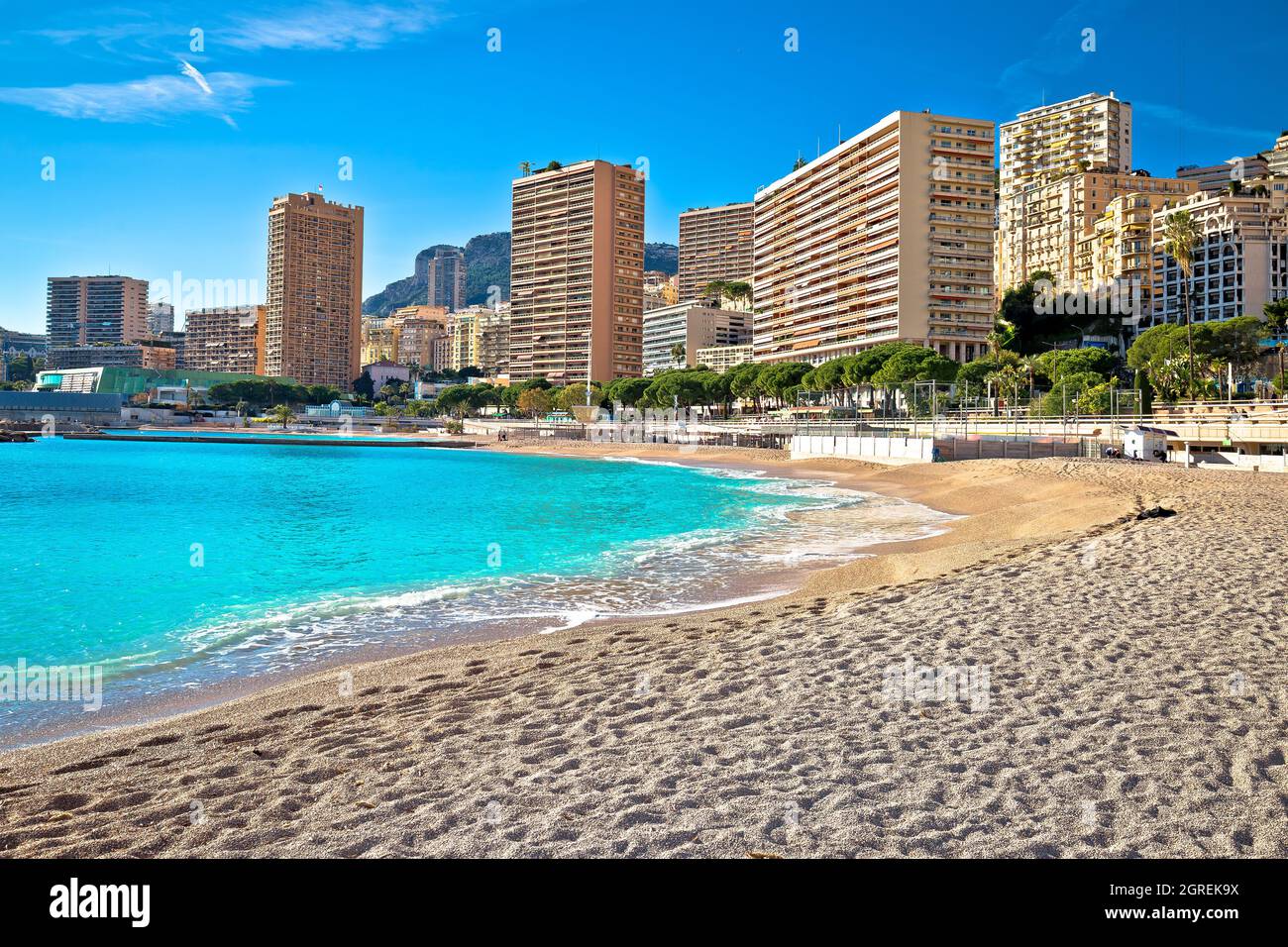 Monte Carlo Les Plages skyline and emerald beach view, Principality of ...
