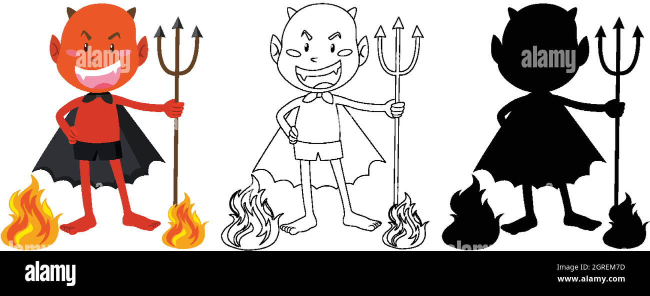 Red devil in color and outline and silhouette Stock Vector Image & Art ...