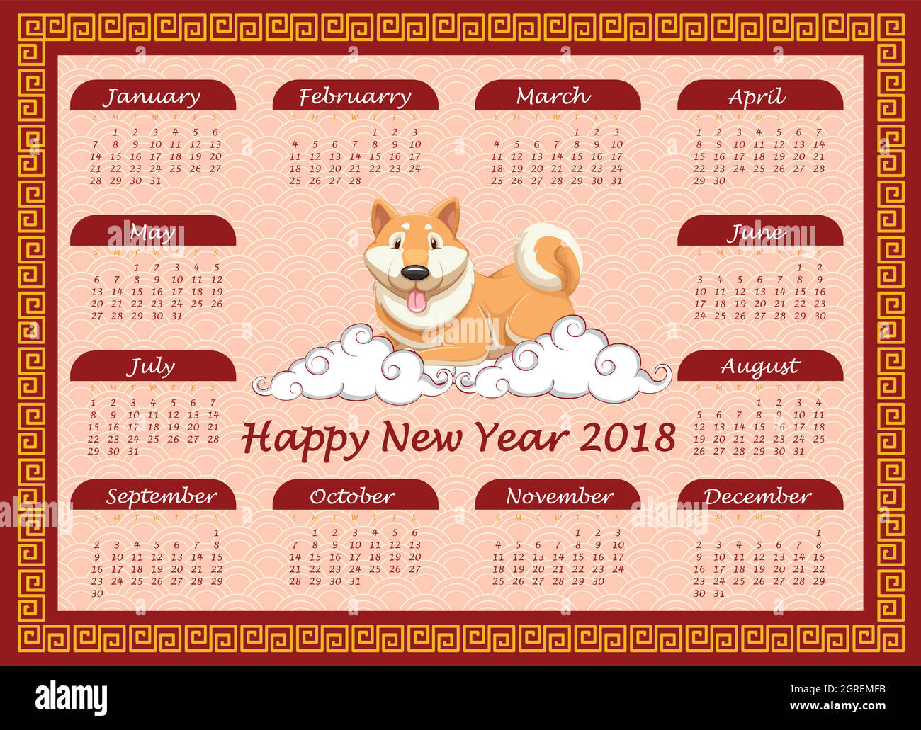 Calendar template with cute dog on clouds Stock Vector Image & Art - Alamy