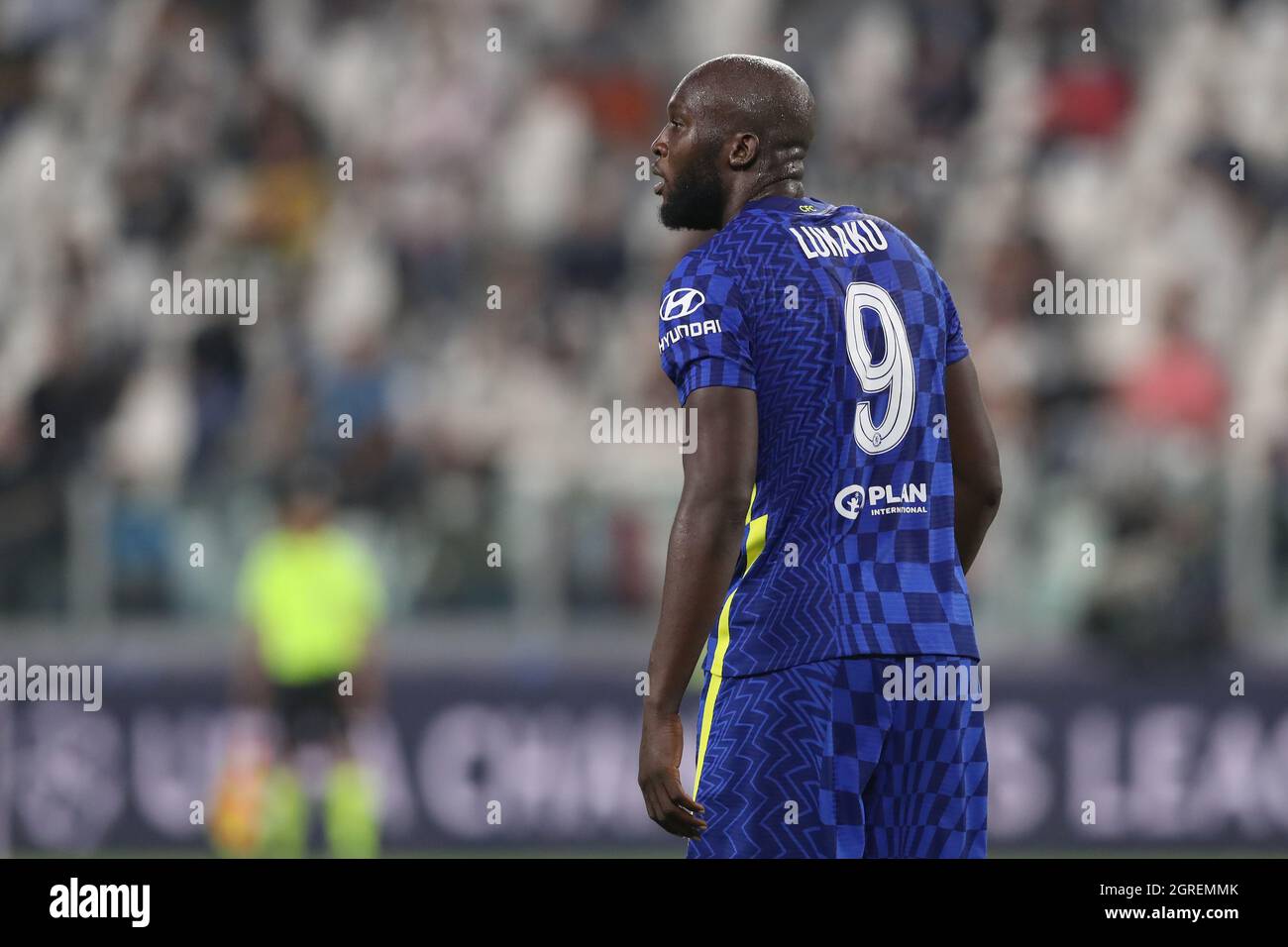Turin, Italy. 29th Sep, 2021. Romelu Lukaku of Chelsea FC looks on ...