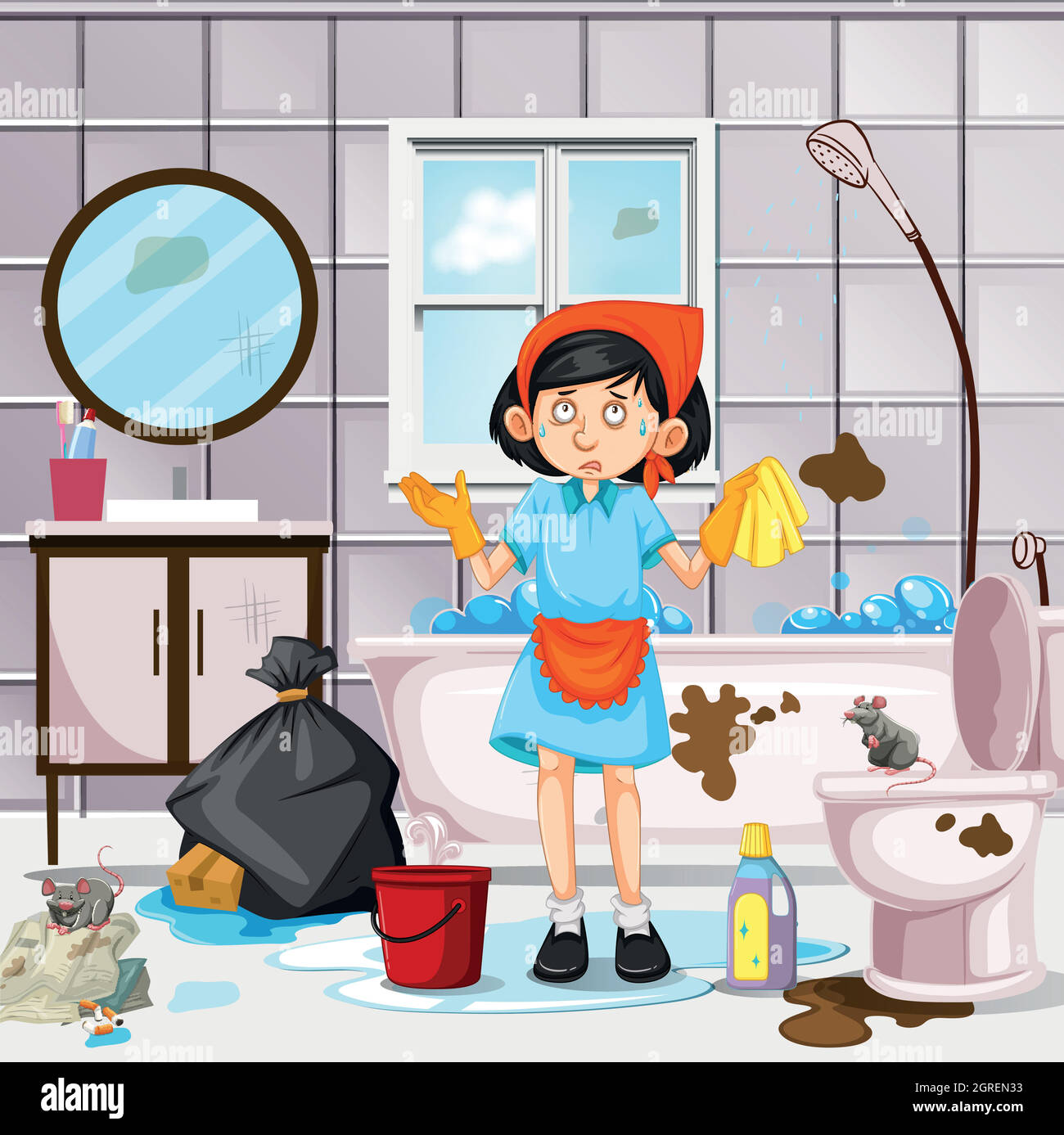 A Maid Cleaning Dirty Bathroom Stock Vector Image & Art - Alamy