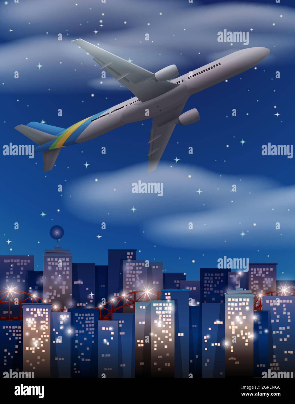 Airplane flying over buildings in city Stock Vector Image & Art - Alamy