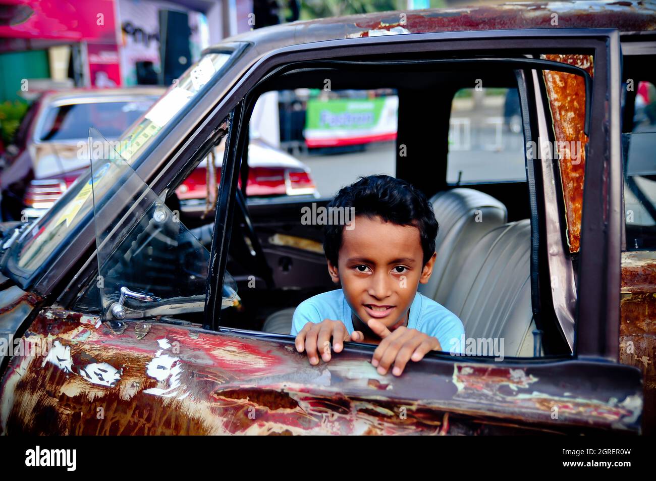 Portrait Of Boy In Car Stock Photo - Alamy