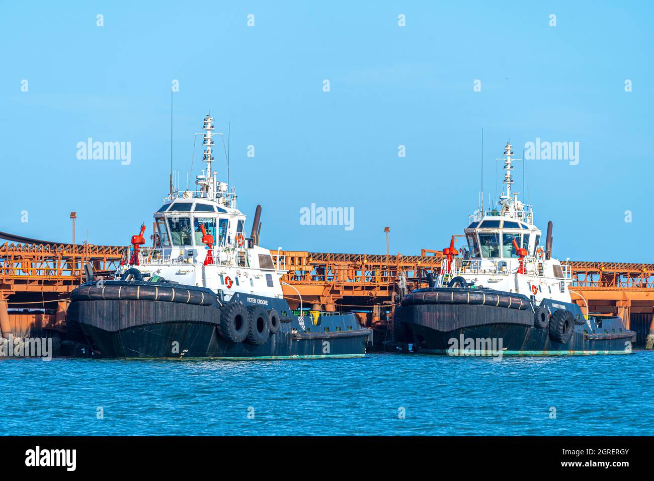 Tug Boats berthed at loading facility at Port of Weipa, Cape York ...