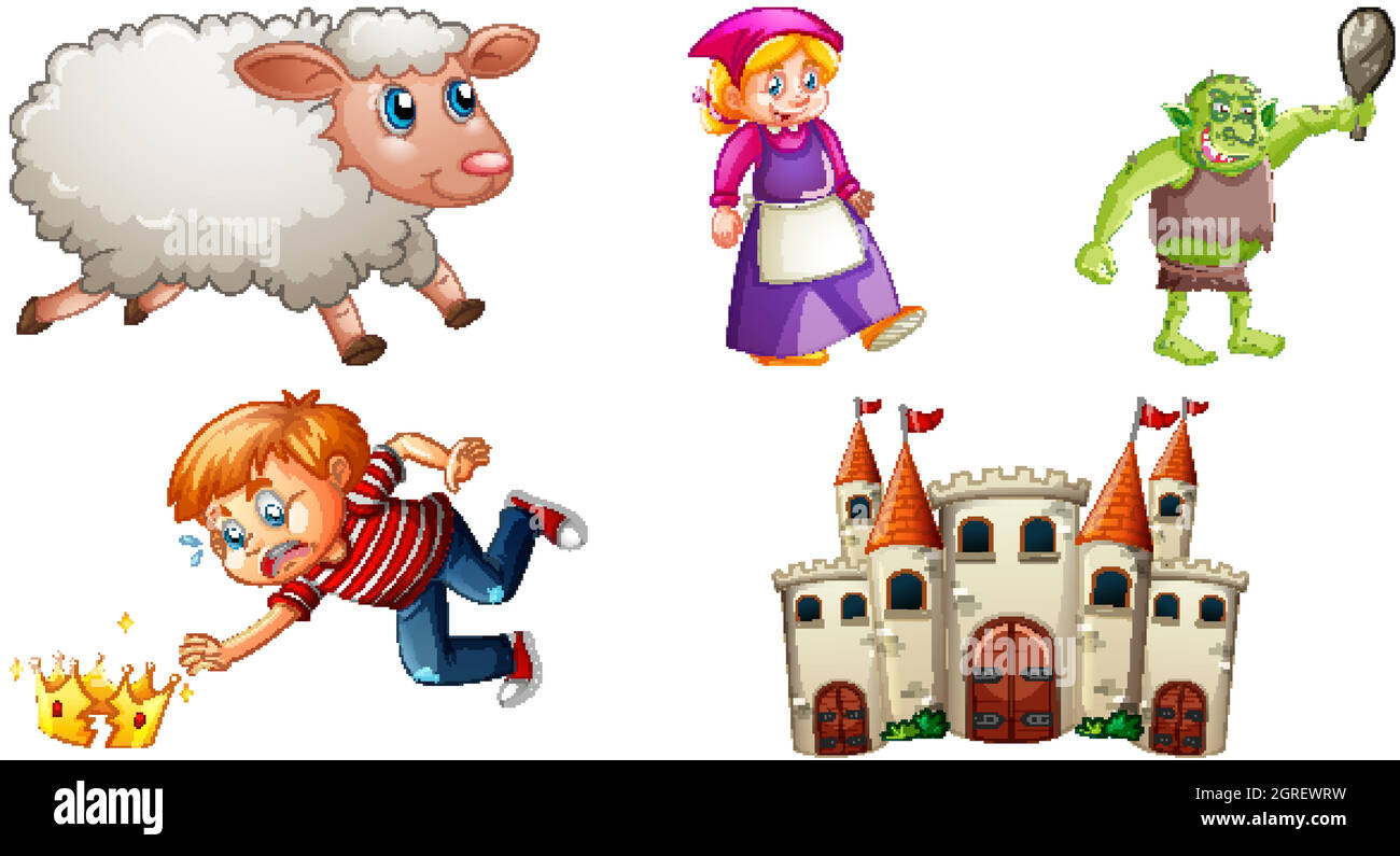 Set of different nursery rhyme character isolated on white background ...