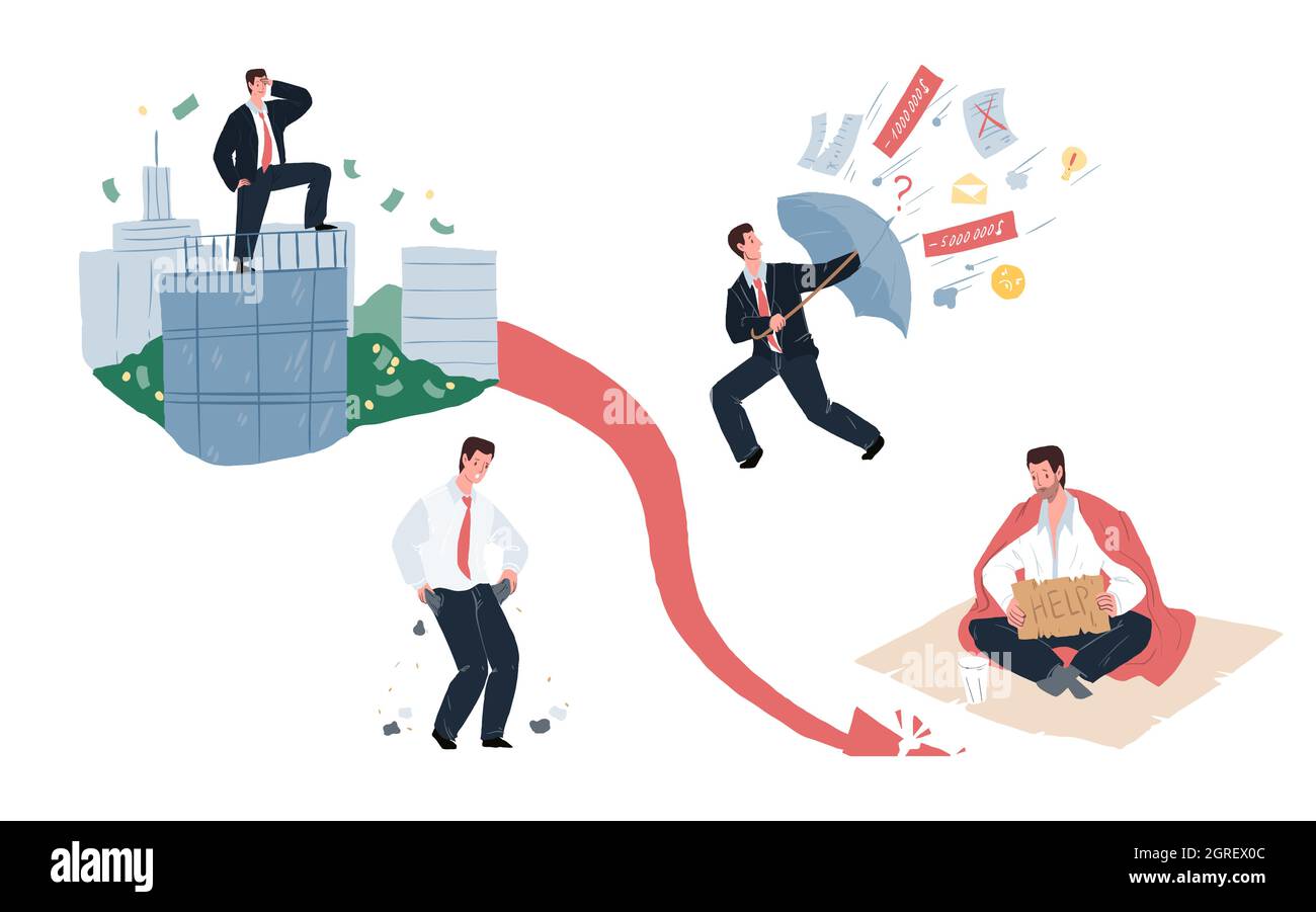 Flat cartoon character in scenes of financial fall,vector illustration ...