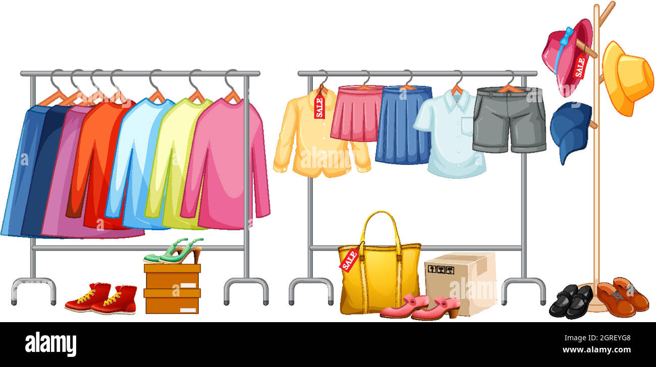 Clothes shoes on rack Cut Out Stock Images & Pictures - Alamy