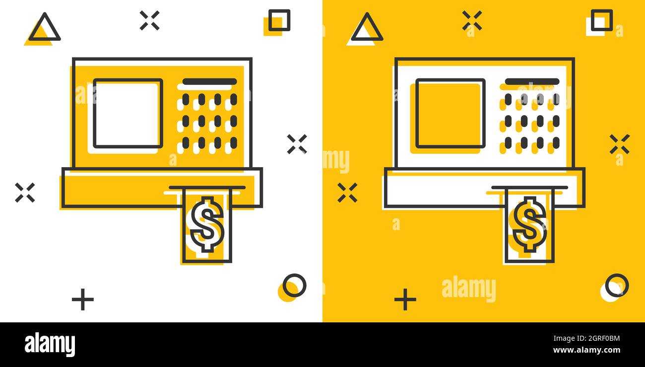 Cash register icon in comic style. Check machine cartoon vector ...