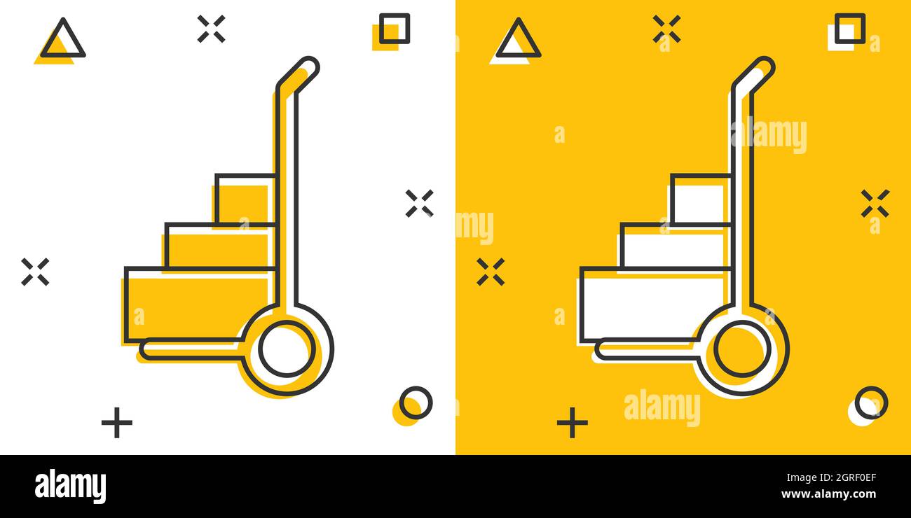 Cargo trolley icon in comic style. Delivery box cartoon vector ...