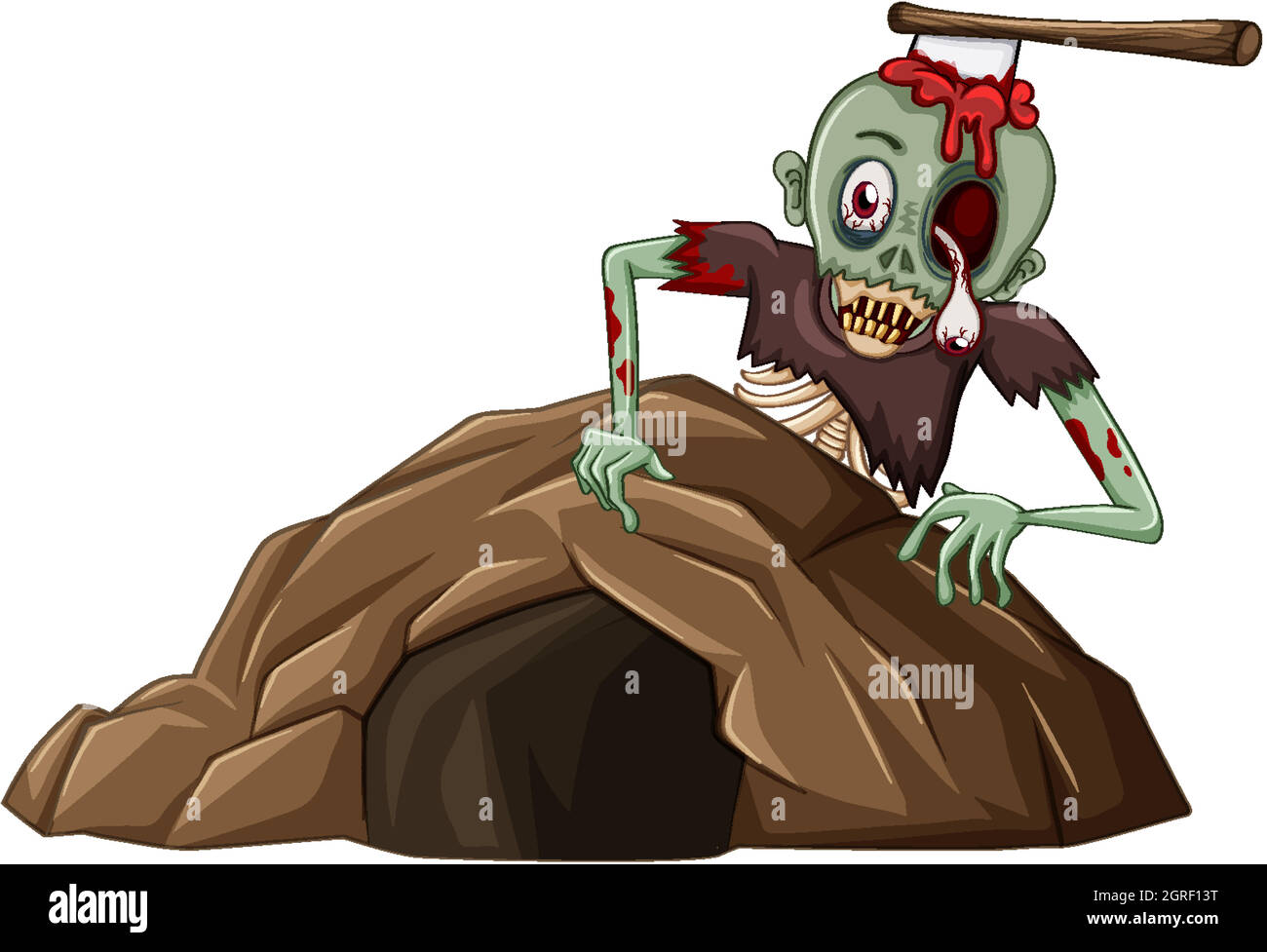 Zombie with small cave isolated on white background Stock Vector Image ...