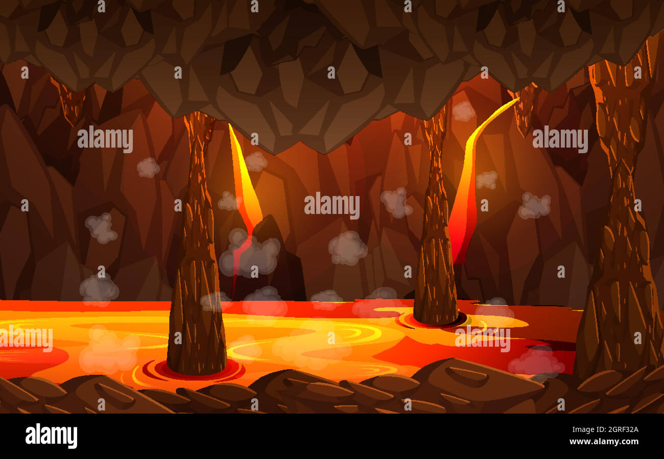 Infernal dark cave with lava scene Stock Vector Image & Art - Alamy