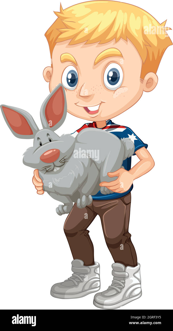 Boy hugging a gray bunny Stock Vector Image & Art - Alamy