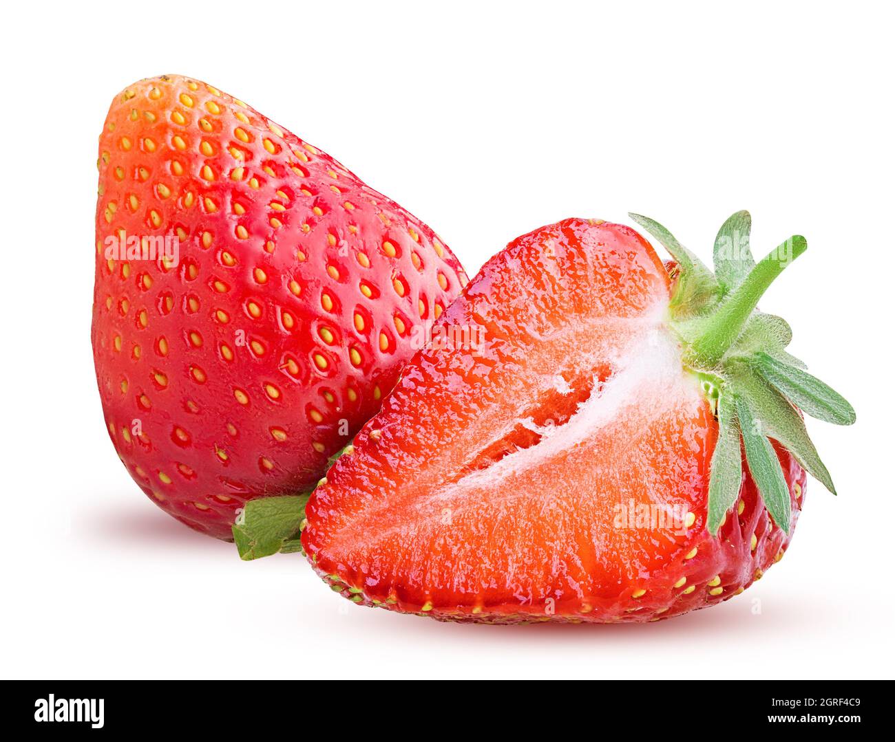 Strawberry and one cut in half isolated on white background. Clipping ...