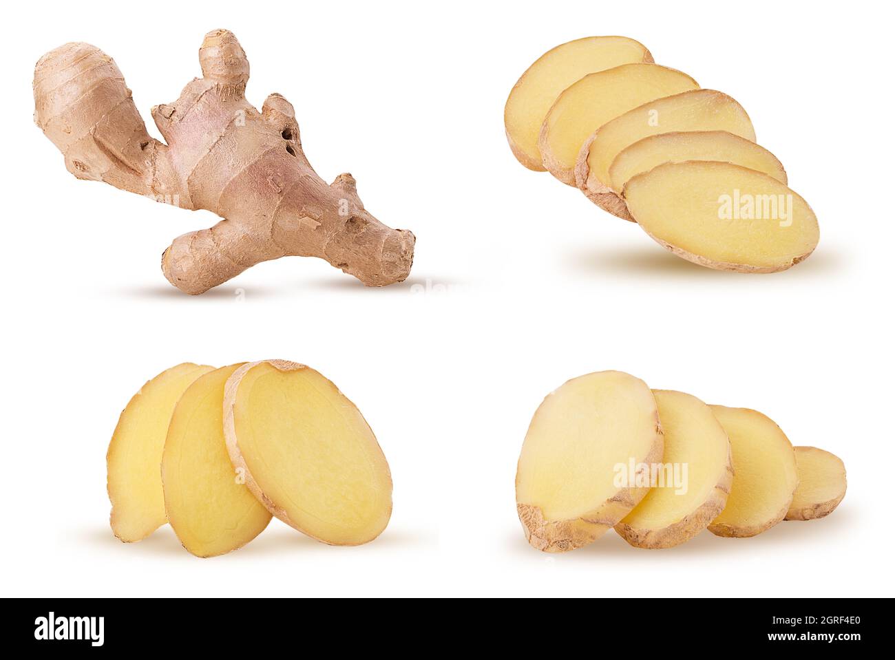 Set fresh ginger whole and slice isolated on white background. Clipping ...