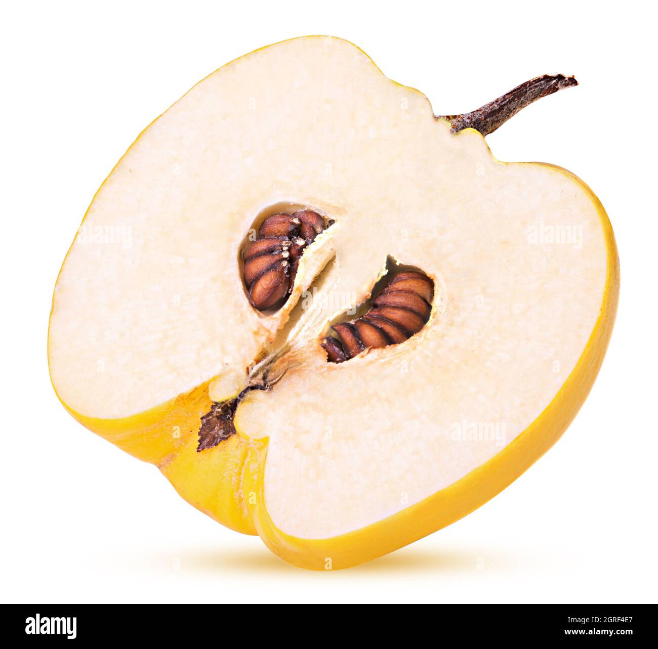 Fresh quince fruit cut in half isolated on white background. Clipping ...