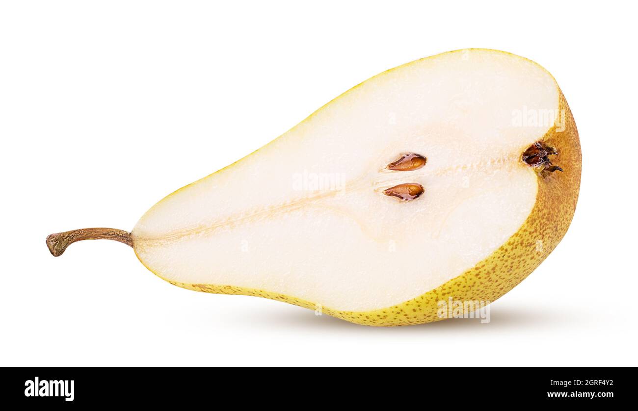 Fresh yellow pears cut in half isolated on white background. Clipping ...