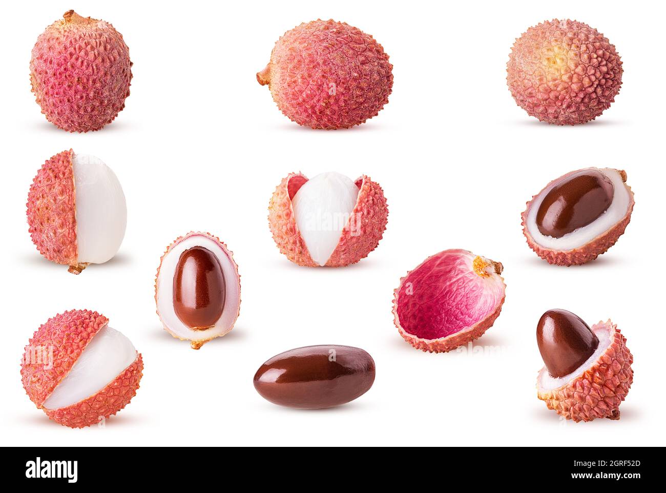 Set fresh lychee the skin is cut, whole, cut in half, with bone ...