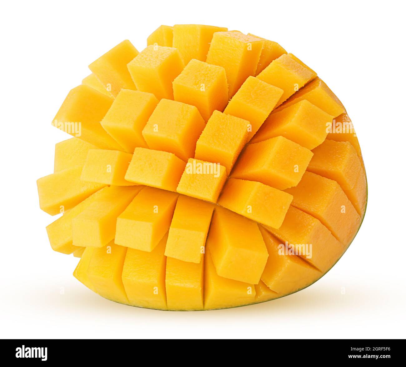 Mango exotic friut cut in half cubes isolated on white background ...