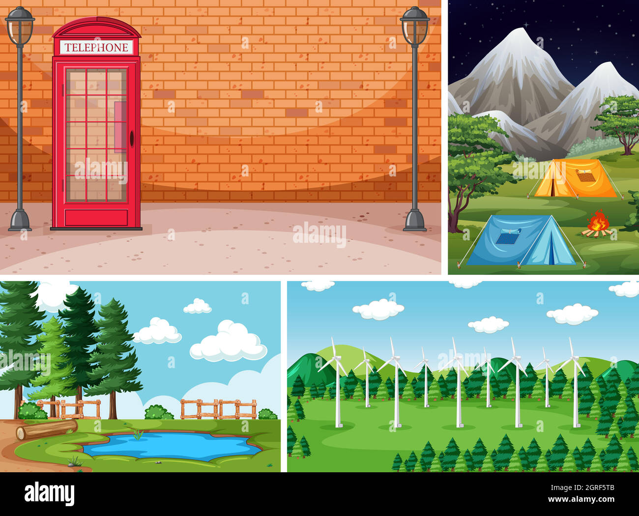 Four different scenes in nature setting cartoon style Stock Vector ...