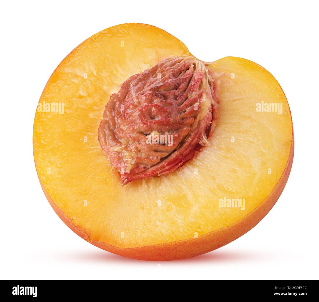 Peach fruit cut in half isolated on white background. Clipping Path ...