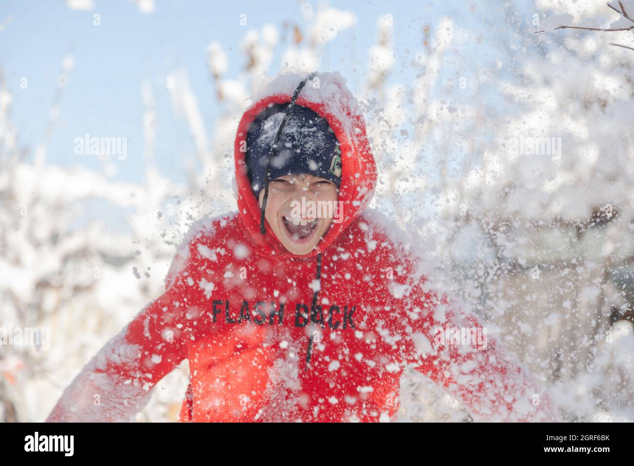 Outdoor winter portrait of little healthy happy baby child walking in ...