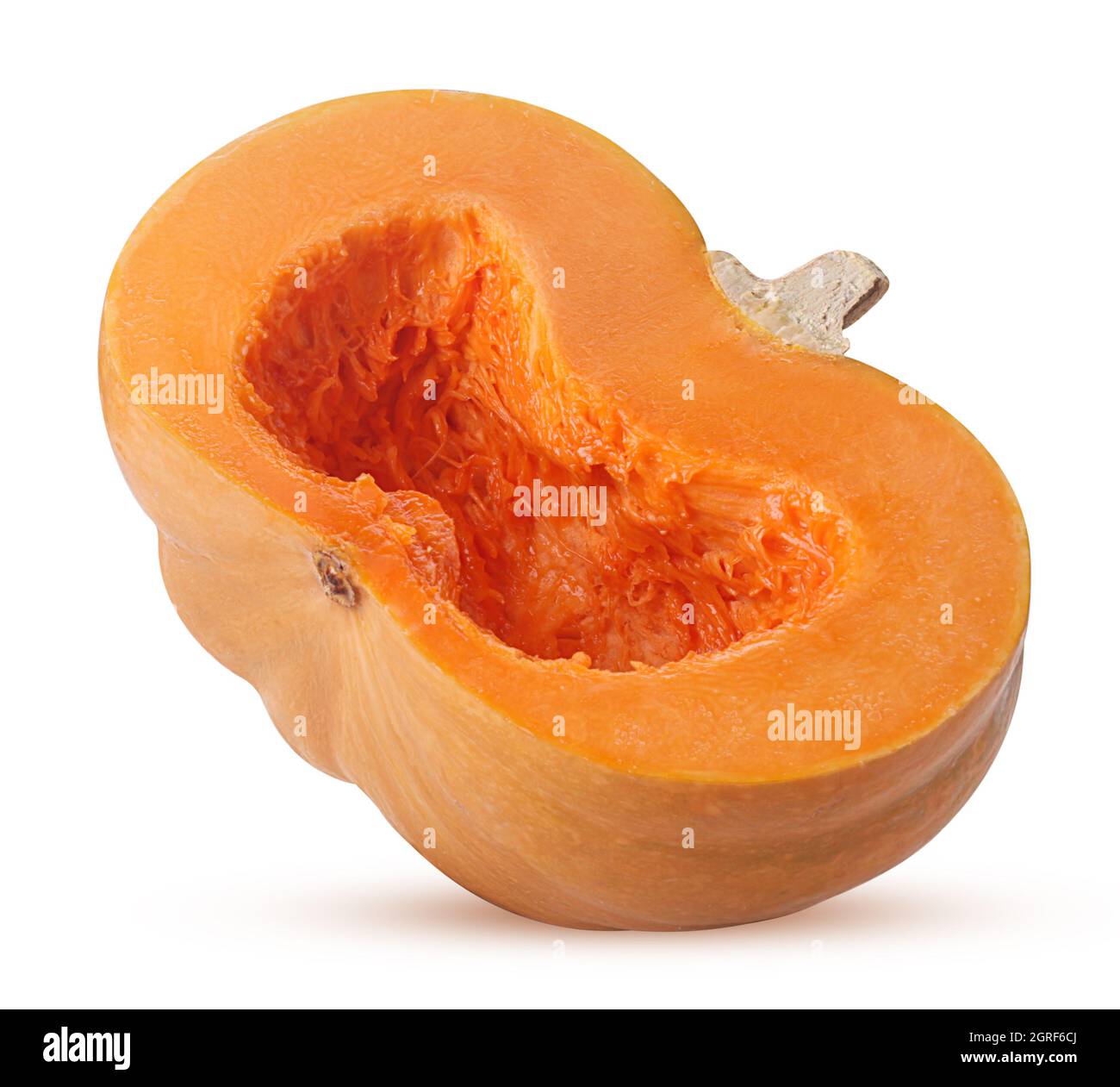 yellow pumpkin vegetable cut in half isolated on white background ...
