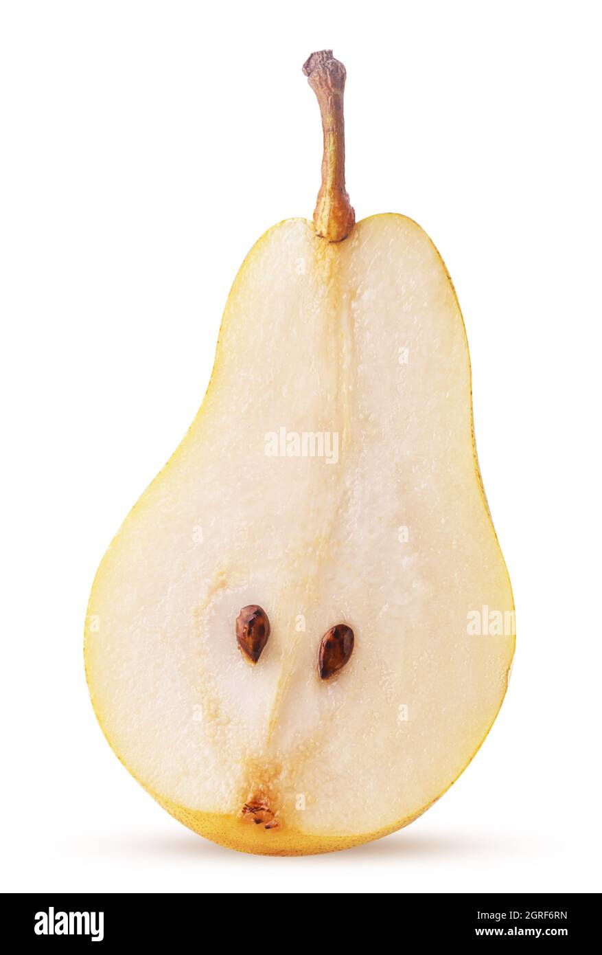 Fresh yellow pears cut in half isolated on white background. Clipping ...