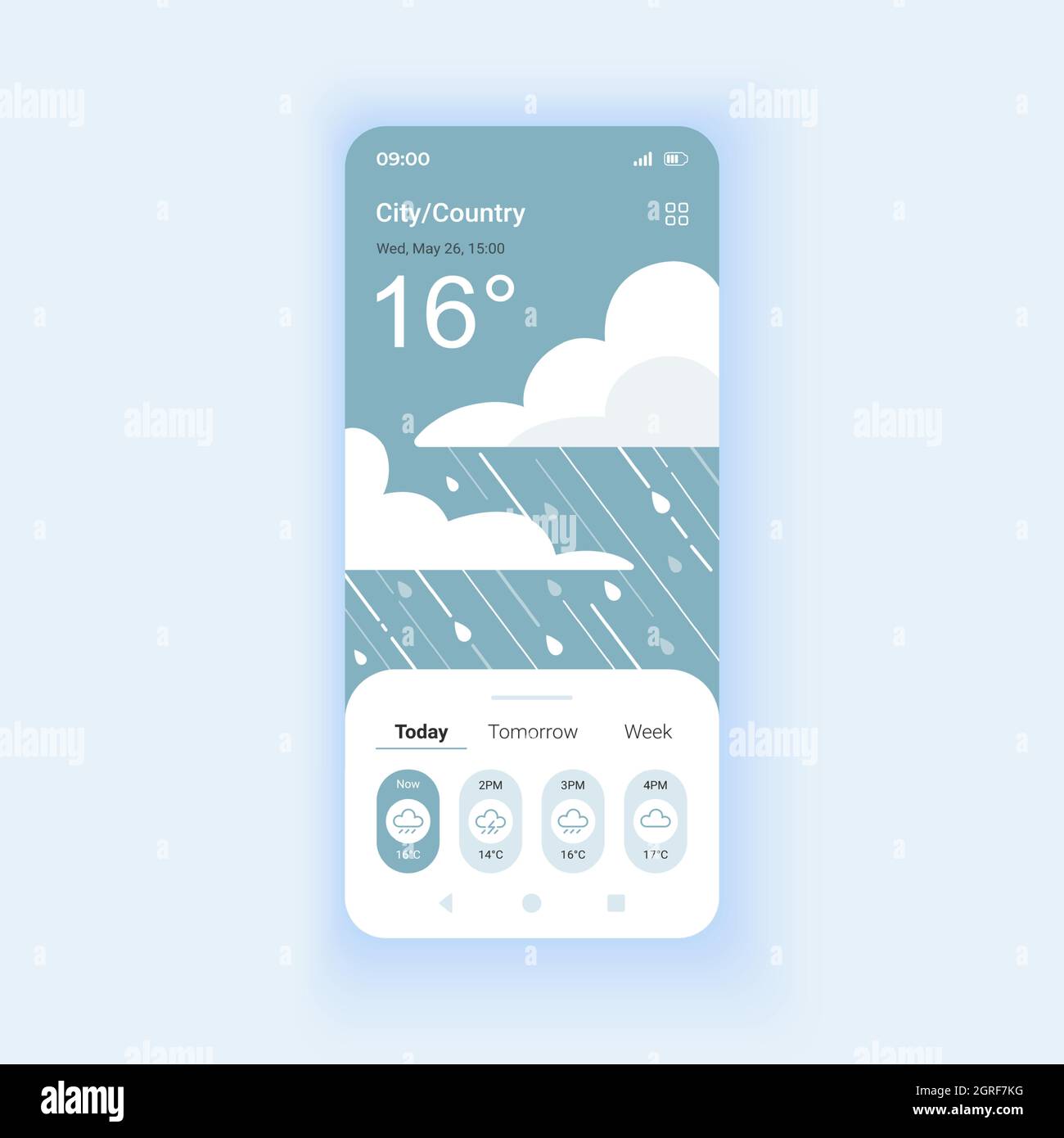 Thunderstorm weather daytime mode smartphone interface vector template ...