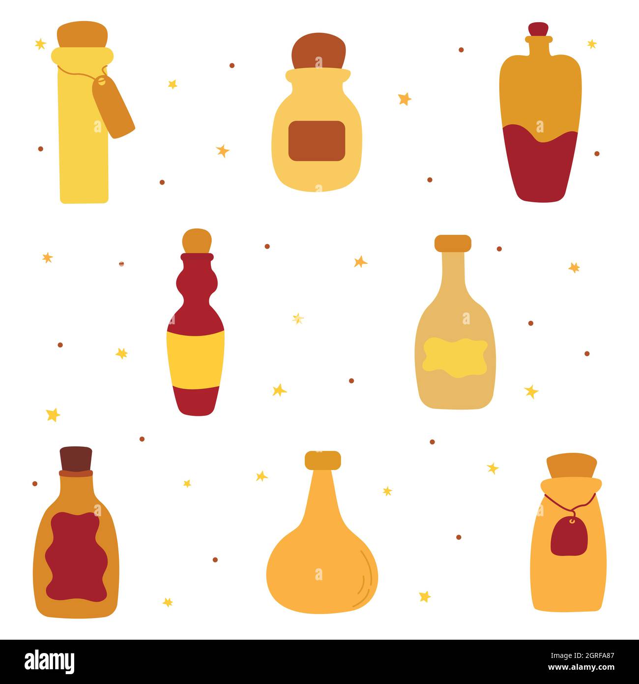 Set of vintage bottles, jar for drinks, wine, potions. Colorful vector ...