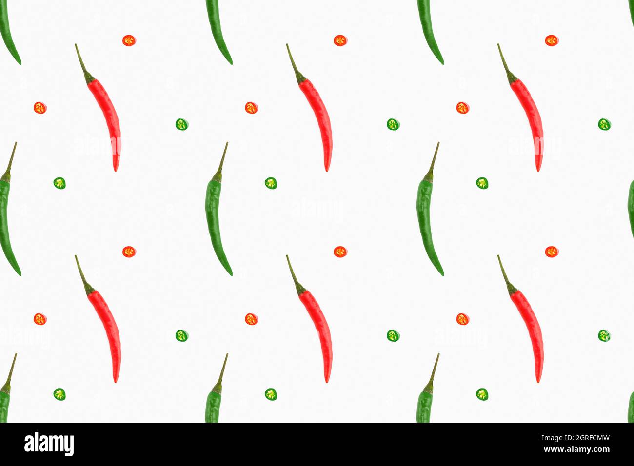 Seamless spice pattern with red and green chili pepper pods vertically ...