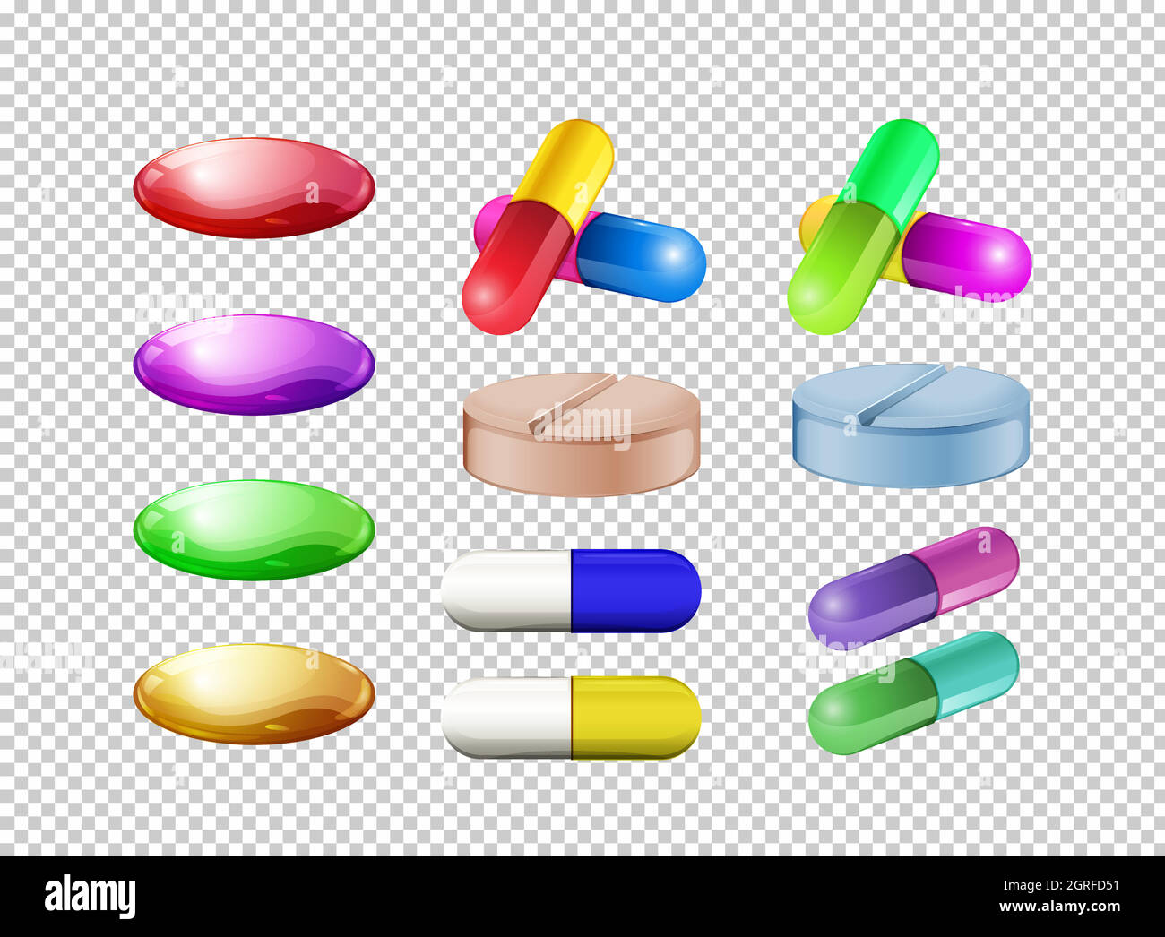Different colors of pills on transparent background Stock Vector Image ...