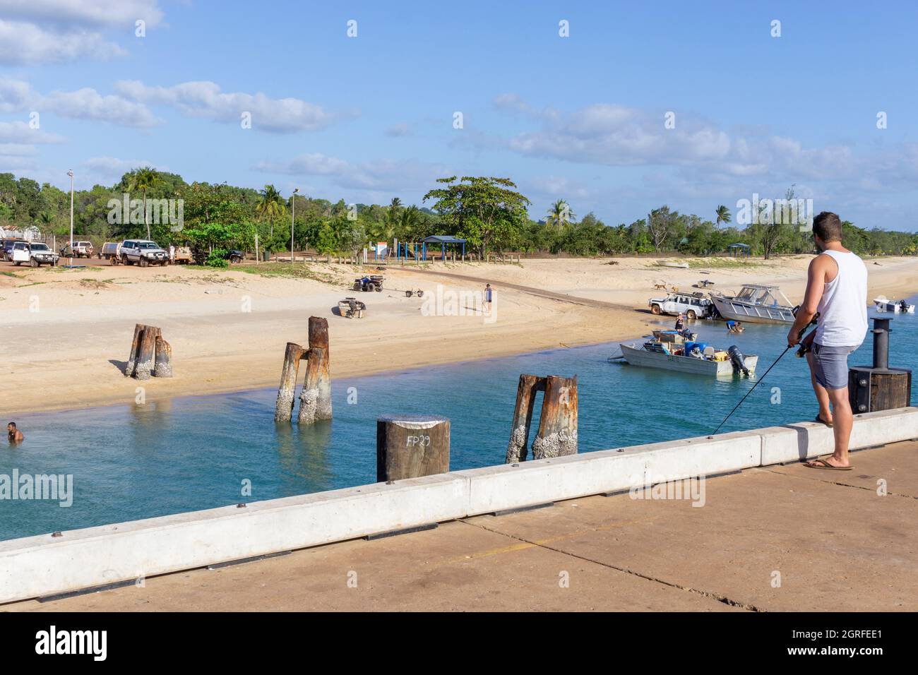 Fisherman on Seisia Jetty at Seisia Beach, Cape York Peninsula, Far ...
