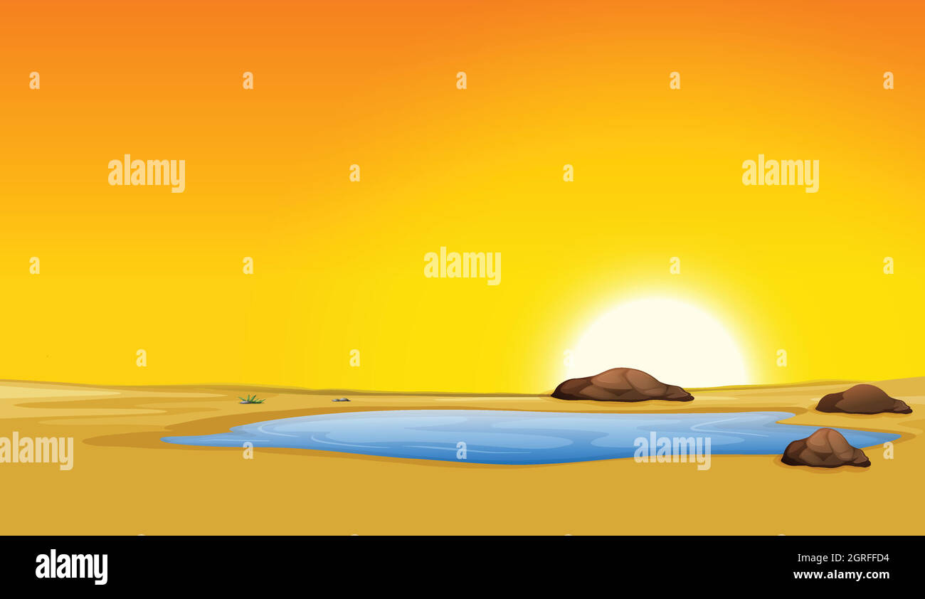 Beautiful sunset pond desert scene Stock Vector Image & Art - Alamy