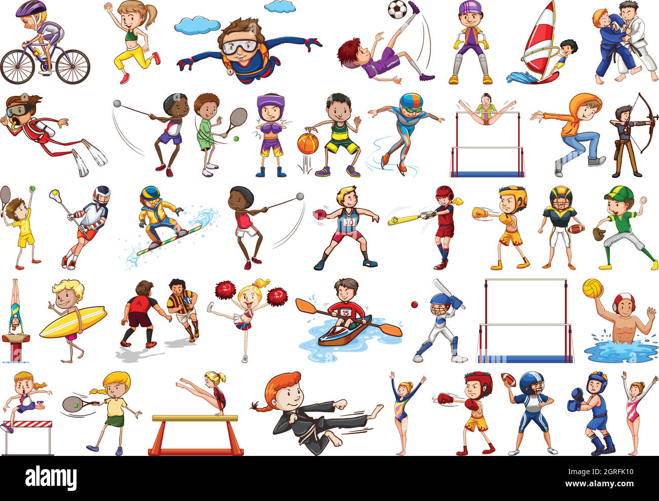 Sport activities by boys, girls, kids, athletes isolated Stock Vector ...