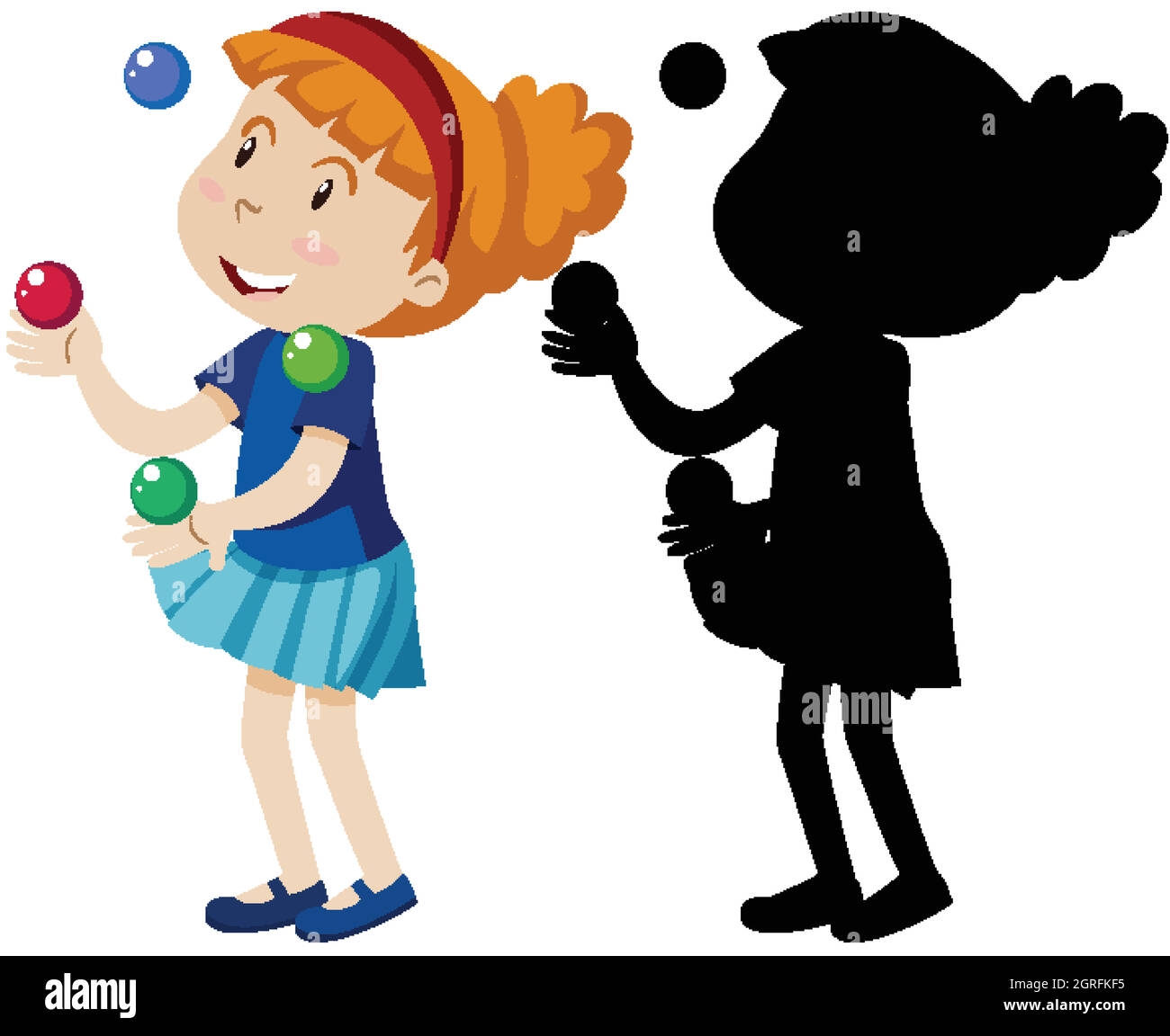 Happy girl playing with many balls In colour and silhouette Stock ...