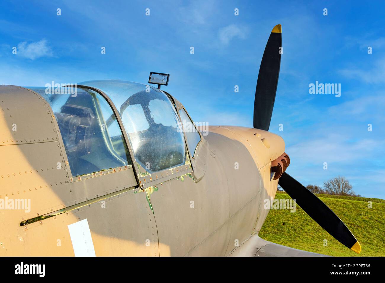 A World War Two Spitfire at the Battle of Britain memorial at Capel le ...