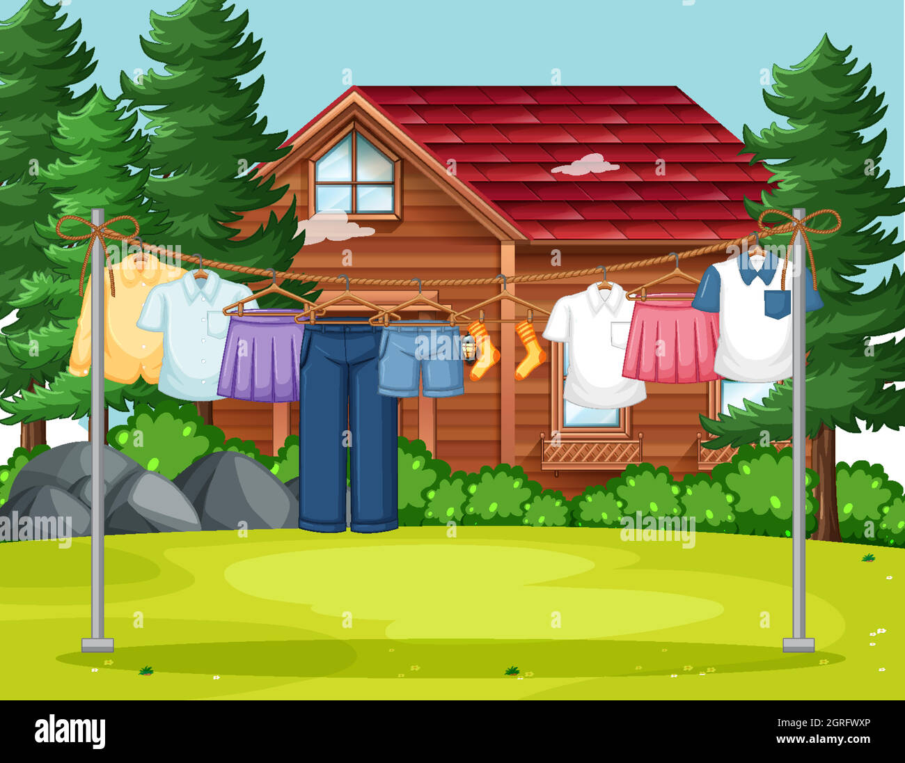 Clothes drying and hanging outdoor background Stock Vector Image & Art ...