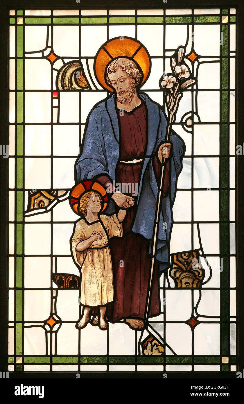 Saint Joseph, stained glass window in the Church of Saint Anne in ...