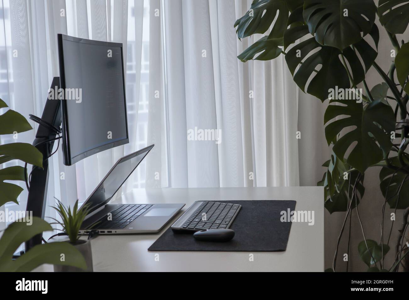 Work place at home. Minimalism stylish interior. Modern interior inside ...