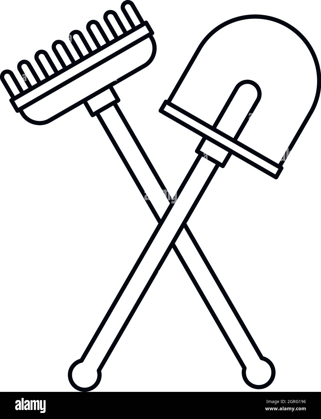 Shovel and rake garden tools icon, outline style Stock Vector Image ...