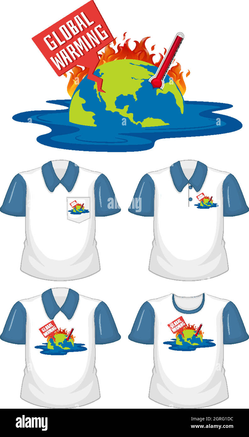 Global warming logo with set of different shirts isolated on white ...