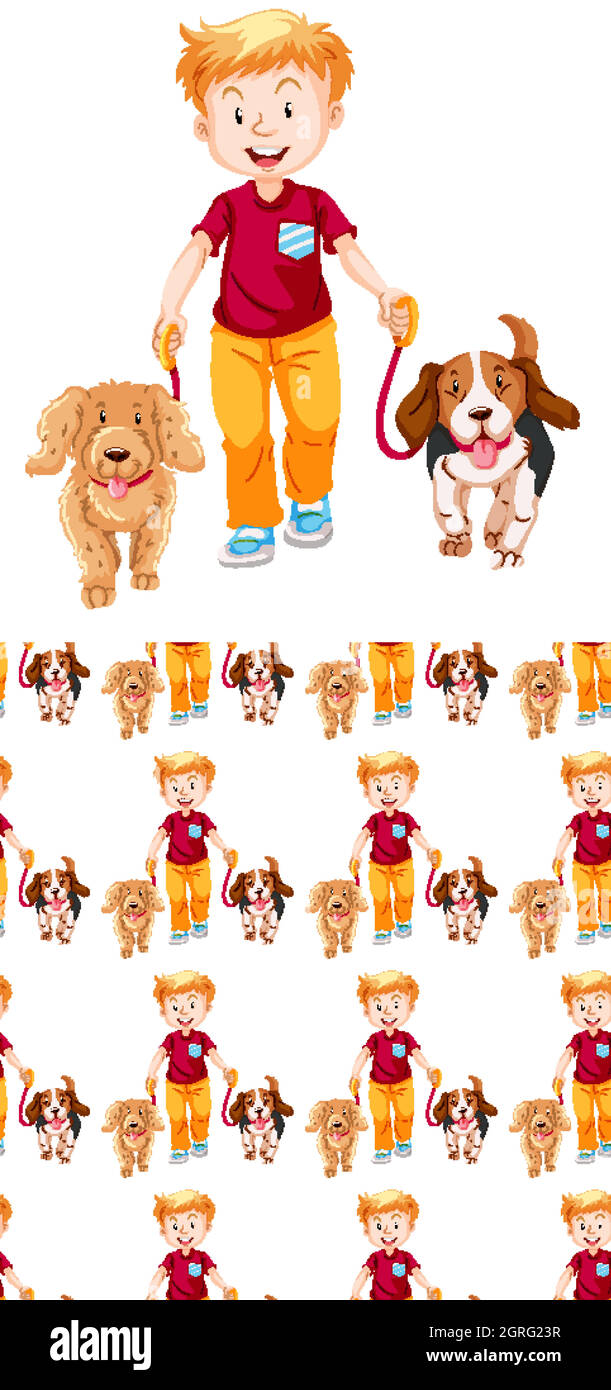 Seamless background design with boy and two dogs Stock Vector Image ...