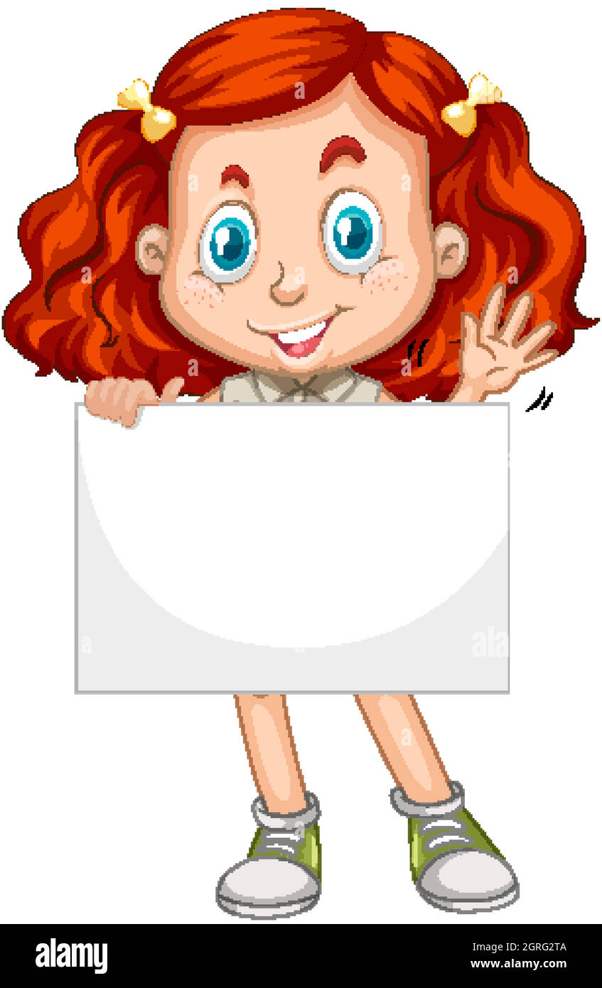 Cute young girl cartoon character holding blank banner Stock Vector ...