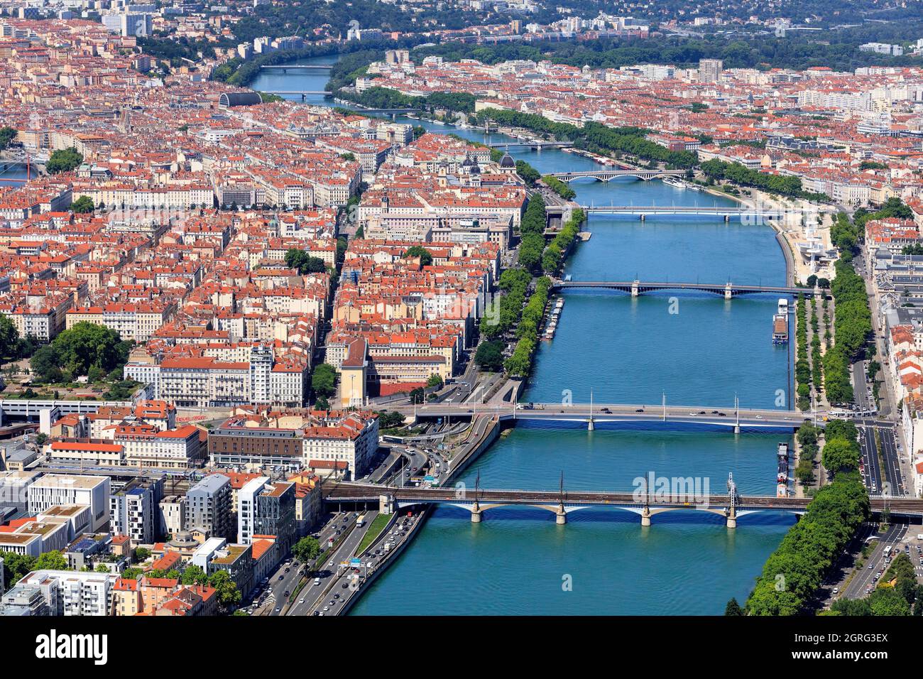 Lyon view over the city of lyon and the rhone hi-res stock photography ...