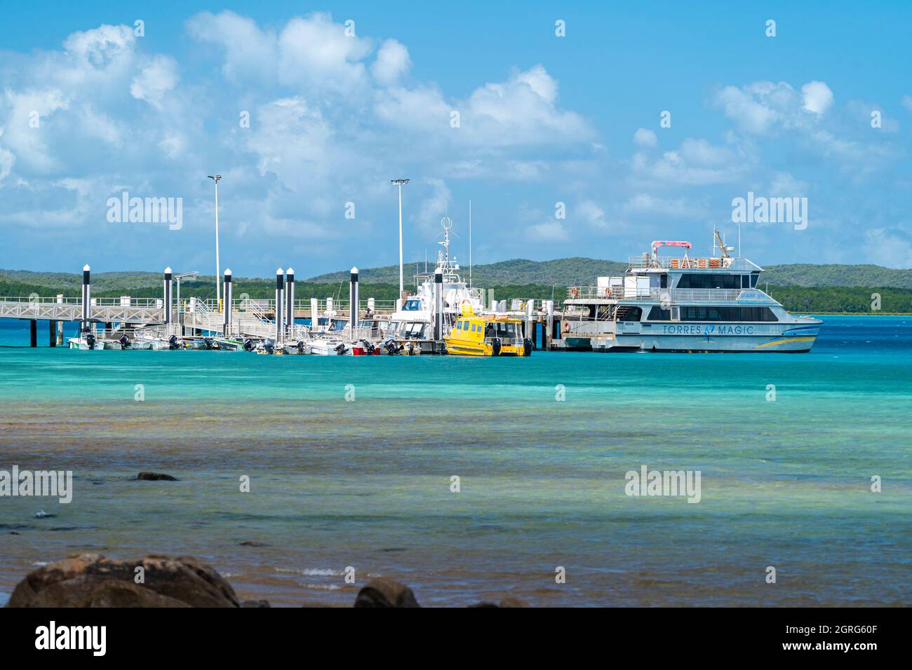 View of foreshore and main wharf at low tide. Thursday Island, Torres ...