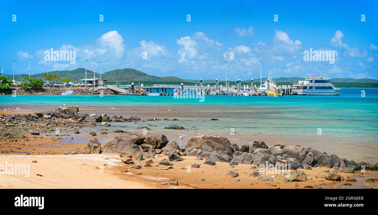 View of foreshore and main wharf at low tide. Thursday Island, Torres ...